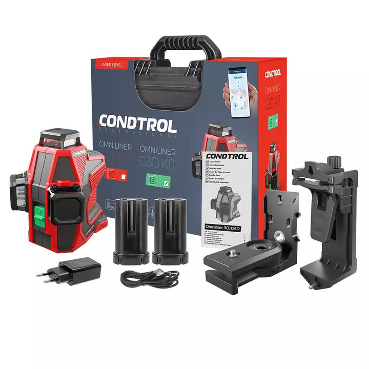 CONDTROL Kreuzlinienlaser Omniliner G3D - grüner Laser, Halterung, Klemme, Zieltafel & Bluetooth ...